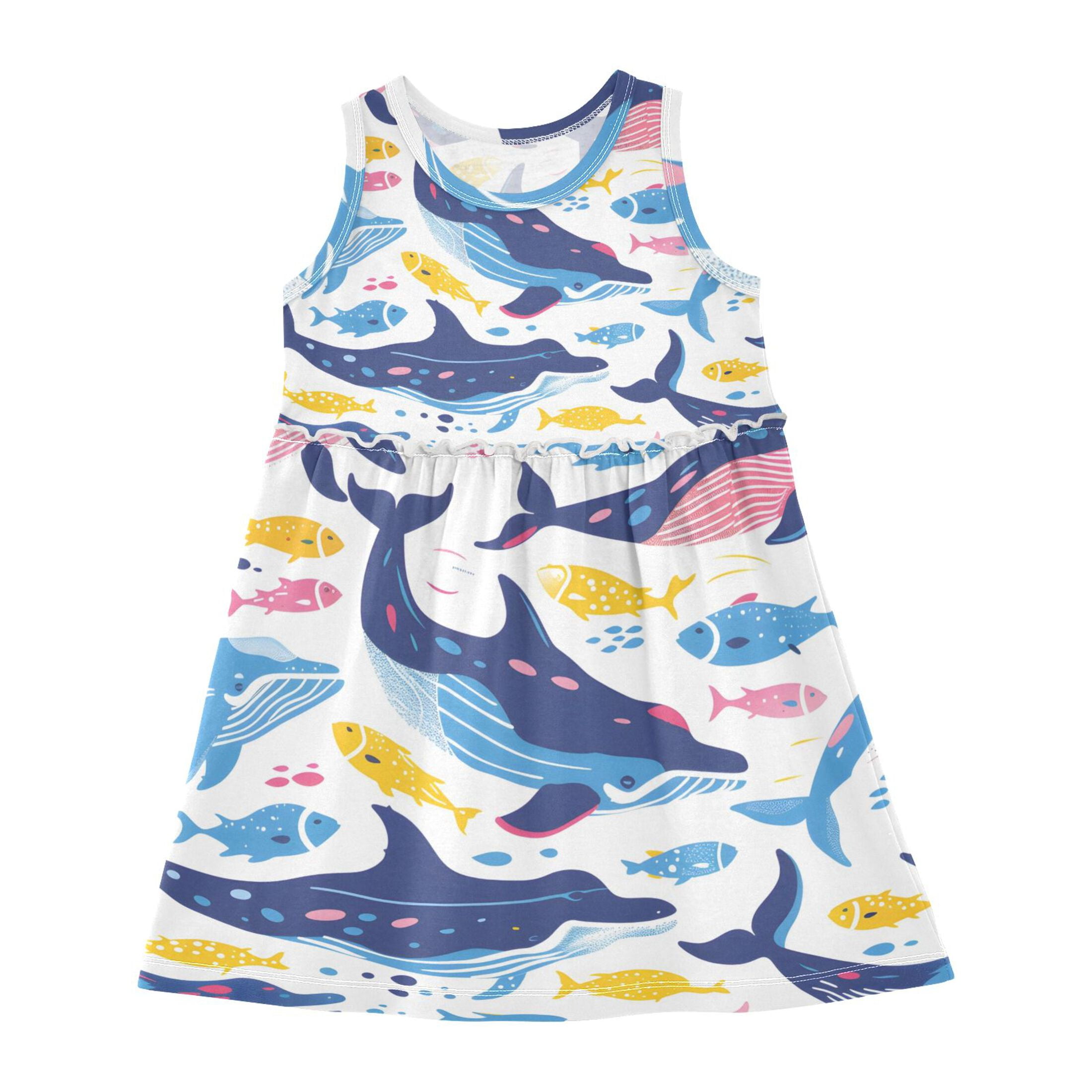 Colorful Whales Fishes Girls' Sleeveless Dress A-Line One-Piece Dress ...