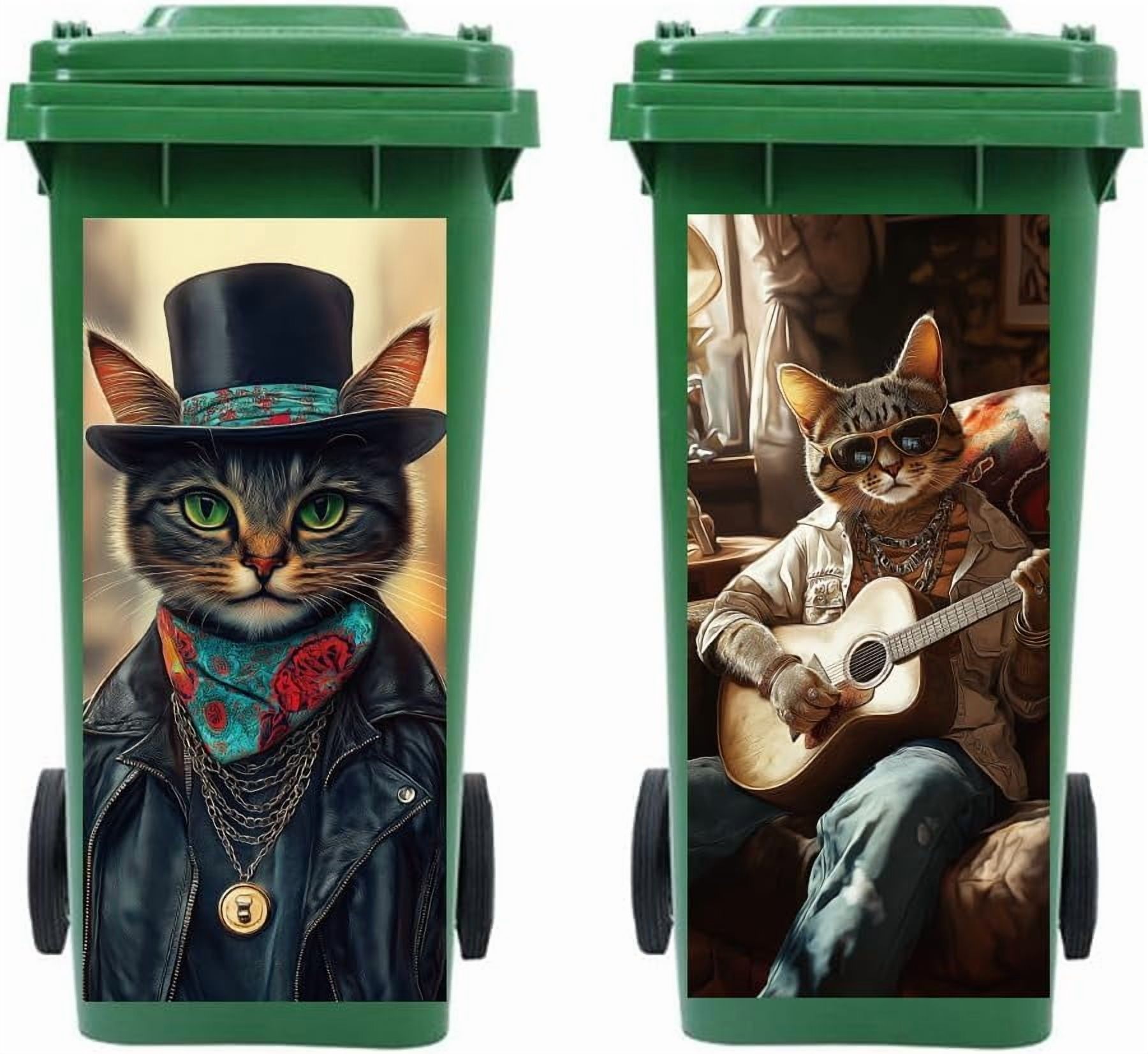 Colorful Wheelie Bin Stickers 2 Sheets Cool Cat Sticky Dustbin Stickers ...