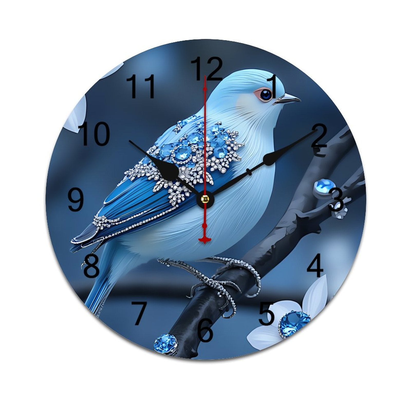 Colorful, Whimsical Bird Printed Silent Wall Clock Round Kitchen Clock ...