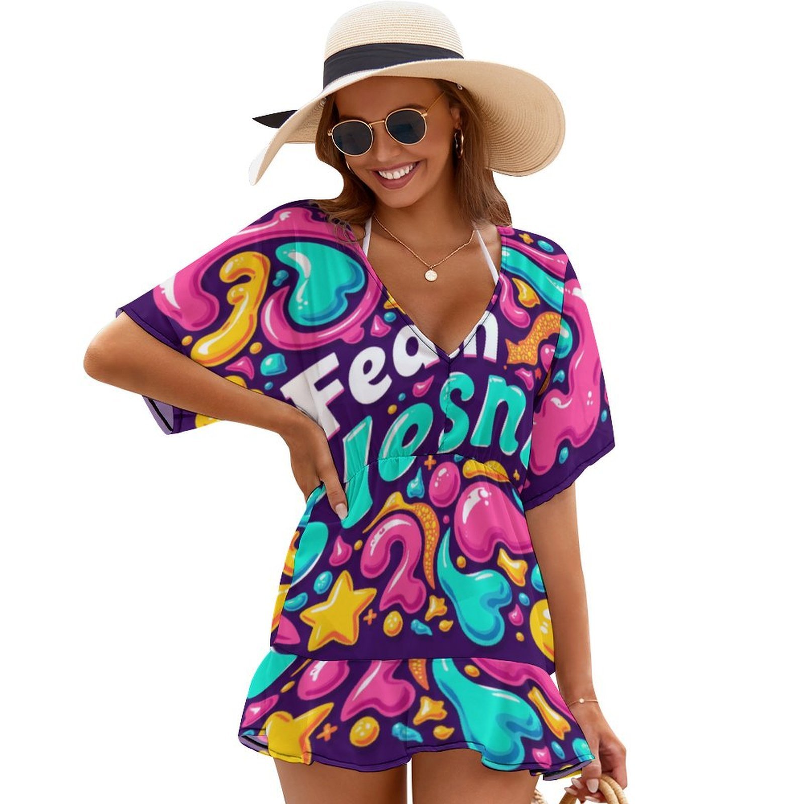 Colorful, Whimsical, Graphic Design Artwork Beach Cover Ups Women V ...
