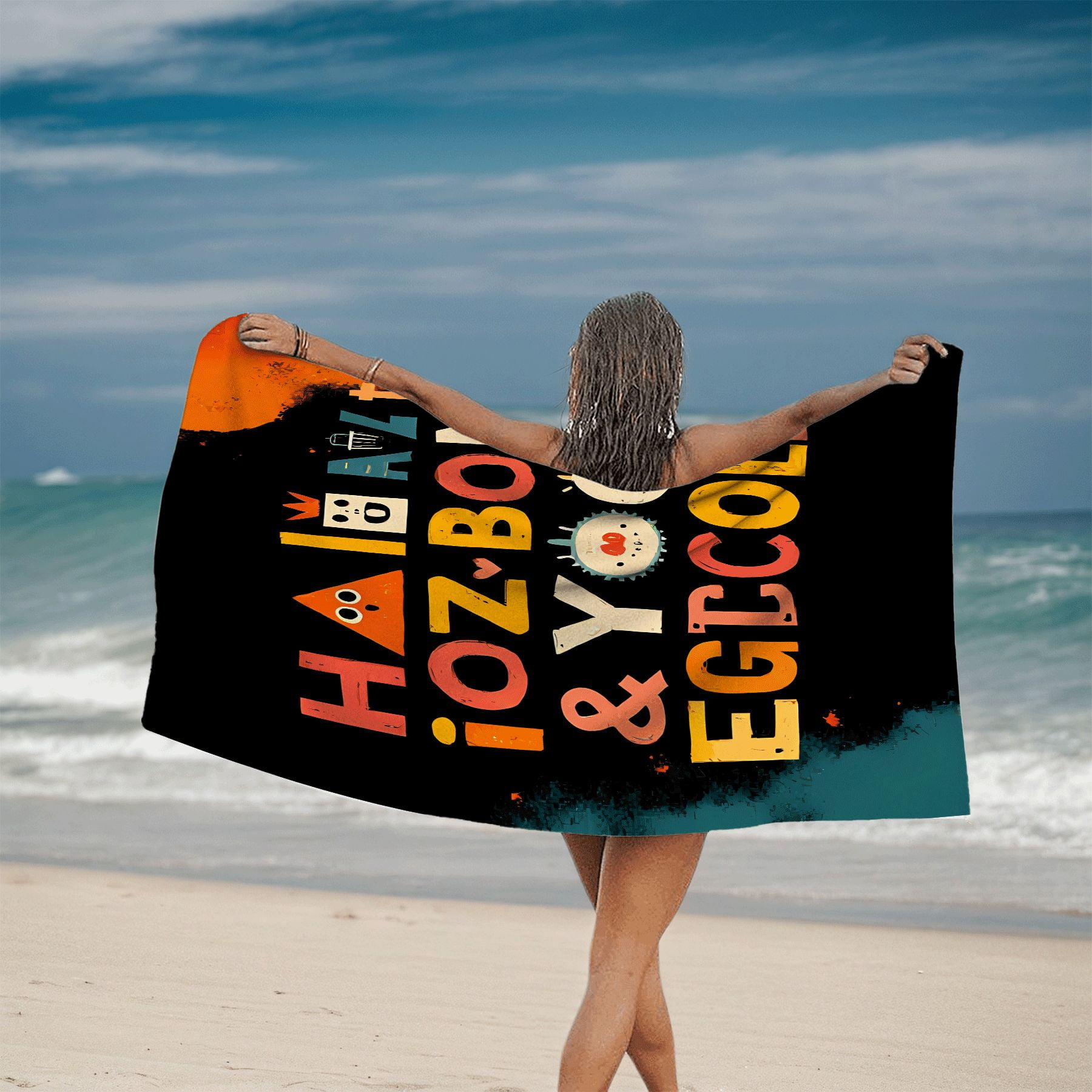 Colorful Whimsical Pattern Beach Towel - Festive Design with Playful ...