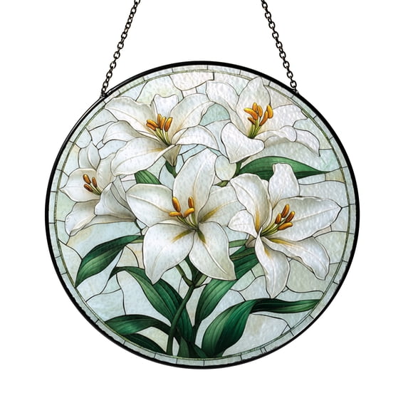 Colorful White Lily Stained Glass Style Suncatcher, Decorative Window ...