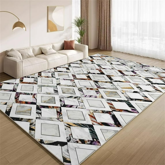 Colorful White Marble Rug 2x3 Small Area Rugs Vintage Rhombus Geometry ...