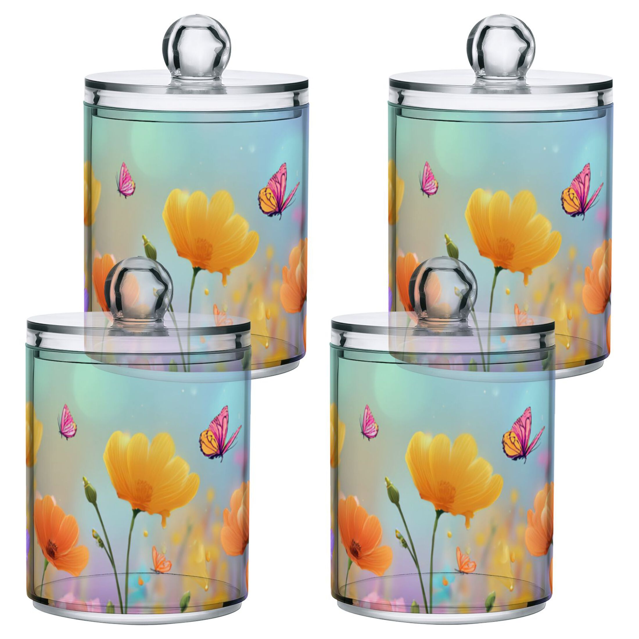 Colorful Wild Florals Butterflies Spring Scene Translucent Plastic Cans ...