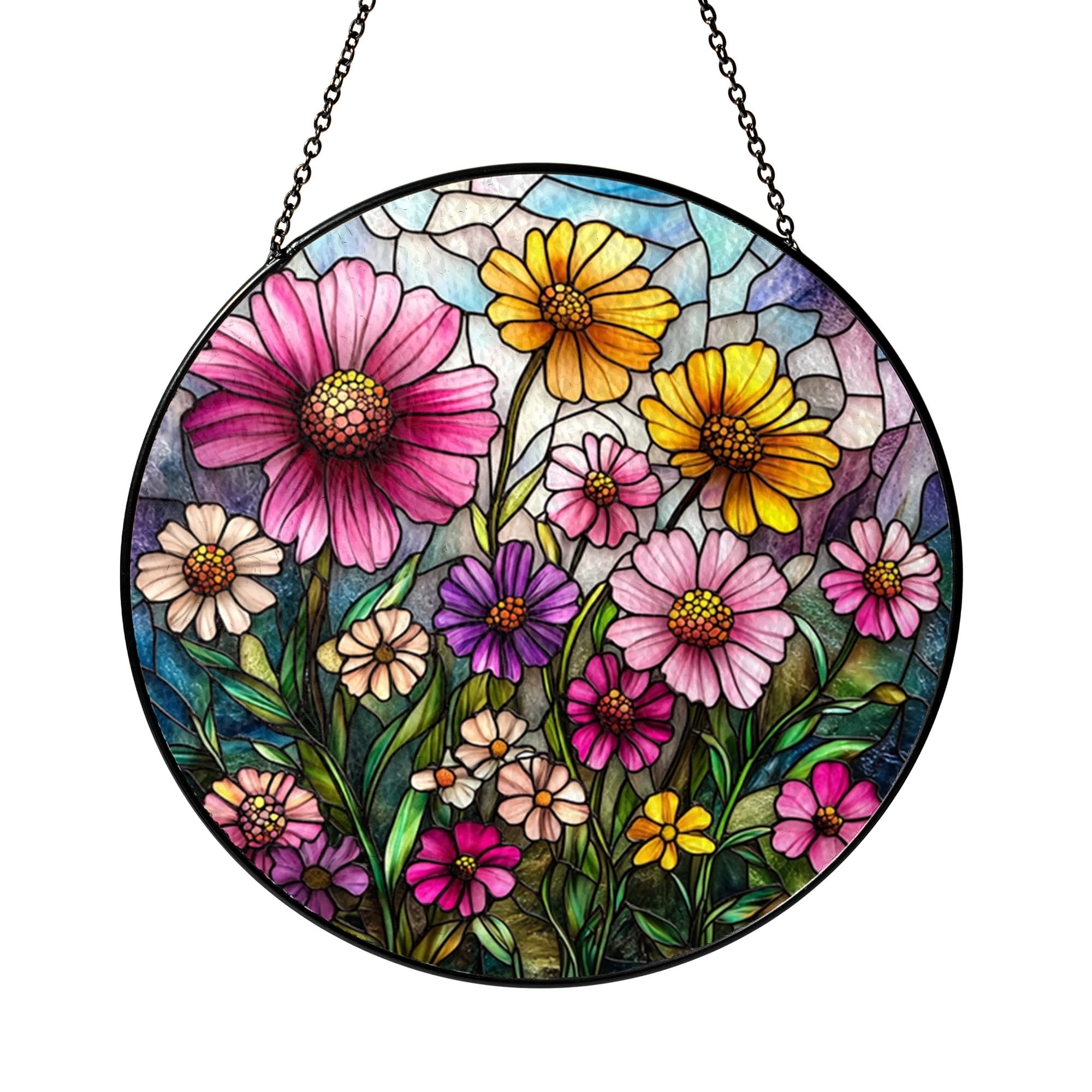 Colorful Wildflower Field Stained Glass Suncatcher, Floral Meadow ...