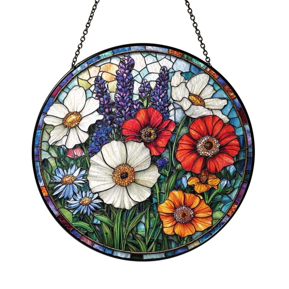 Colorful Wildflower Garden Suncatcher, Stained Glass Style Floral ...
