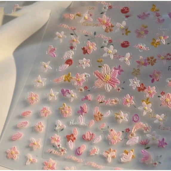Colorful Wildflower Manicure Embossed Stickers - 3D Nail Art Decals for ...