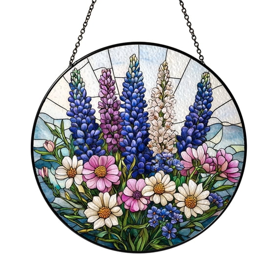 Colorful Wildflower Meadow Acrylic Suncatcher, Round Window Hanging ...