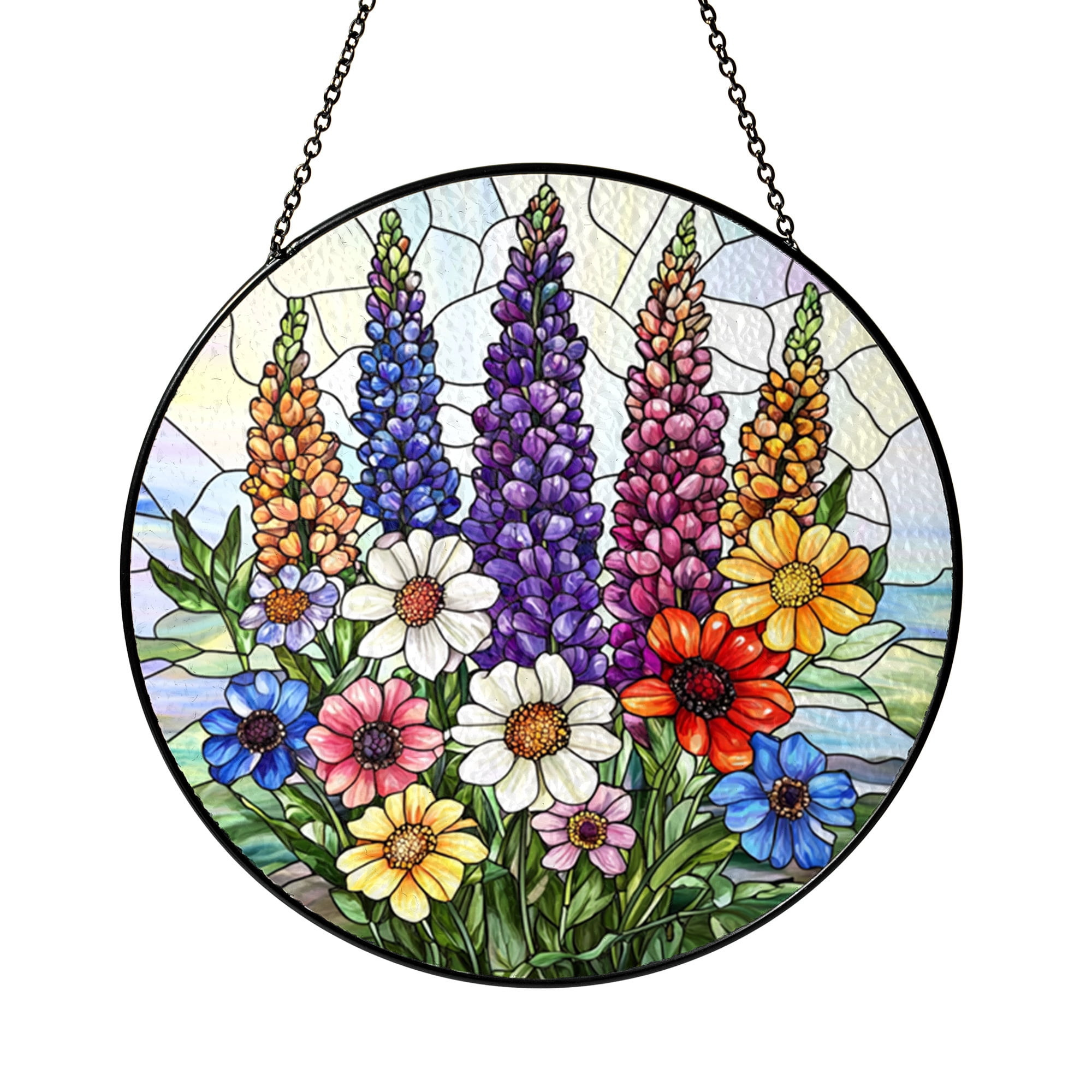Colorful Wildflower Meadow Window Hanging Suncatcher, Stained Glass ...