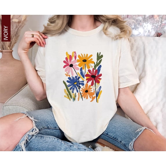 Colorful Wildflower T-Shirt, Boho Floral Graphic Tee, Artistic Daisy ...
