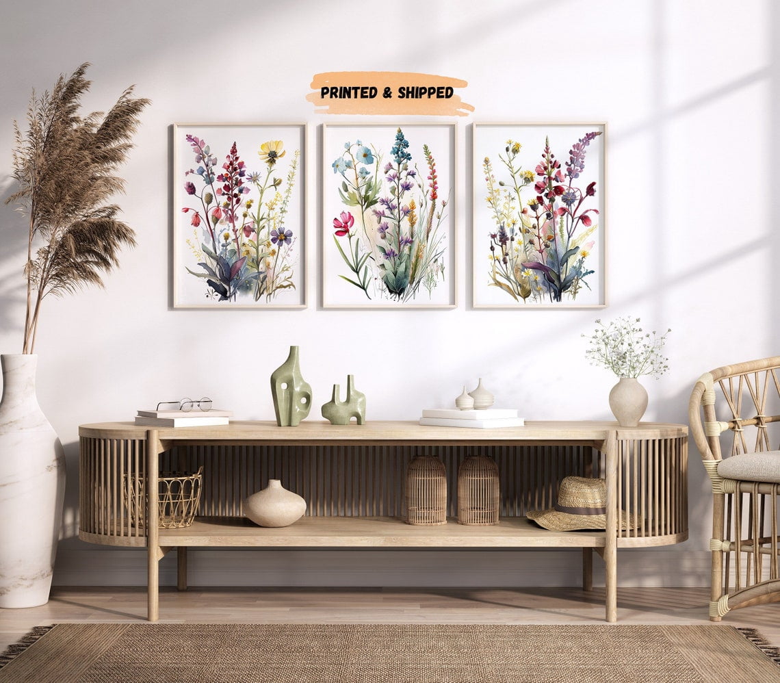 Colorful Wildflower Wall Art Botanical Set 3 Unframed Paper Print 20x30 ...