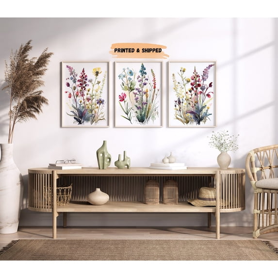 Colorful Wildflower Wall Art Botanical Set 3 Unframed Paper Print 20x30 ...