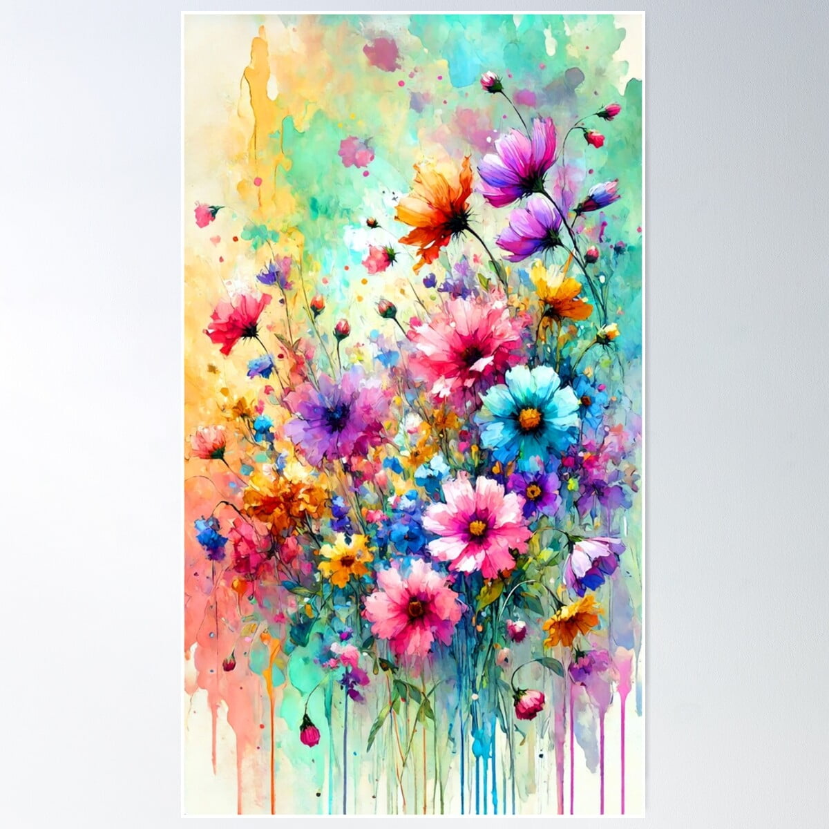 Colorful Wildflowers Blooming In Watercolor Garden Poster Wall Art ...