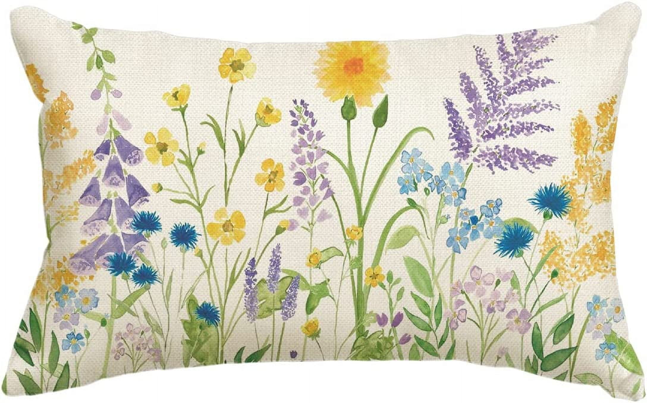 Colorful Wildflowers Spring Throw Pillow Cover, 12 x 20 Inch Spring ...