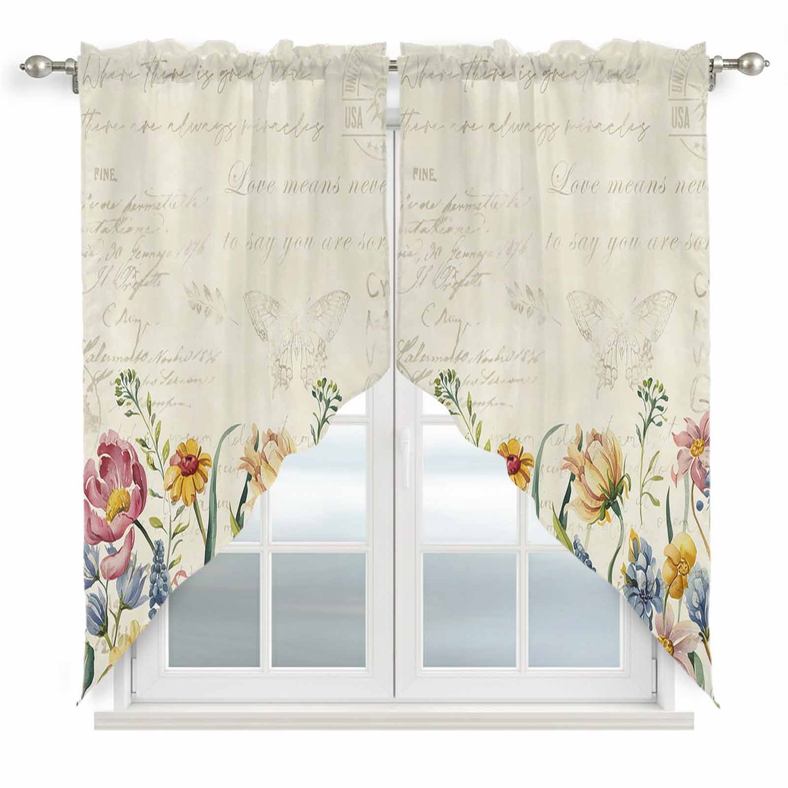 Colorful Wildflowers Swag Curtain Valance for Window 2 Panels Blue Pink ...