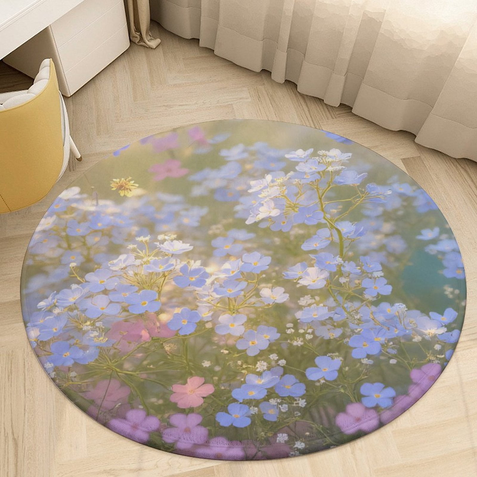 Colorful Wildflowers in Soft Light Round Area Rugs for Bedroom Living ...