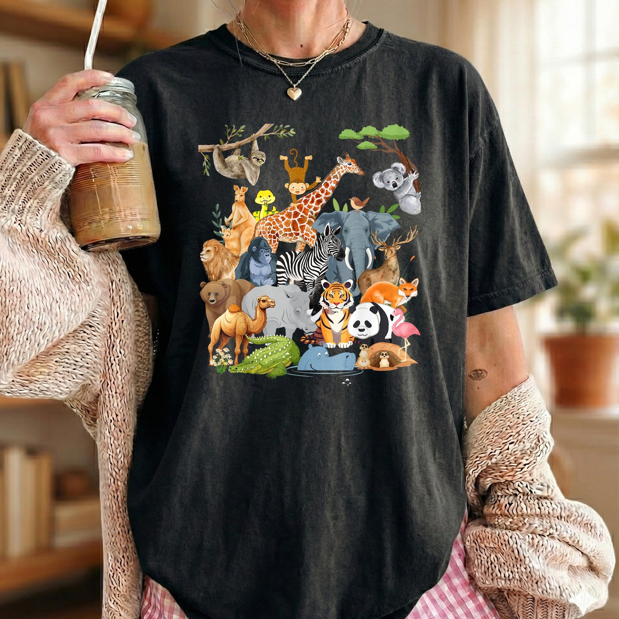 Colorful Wildlife Zoo Day Animals Graphic T-Shirt - Comfort Colors for ...