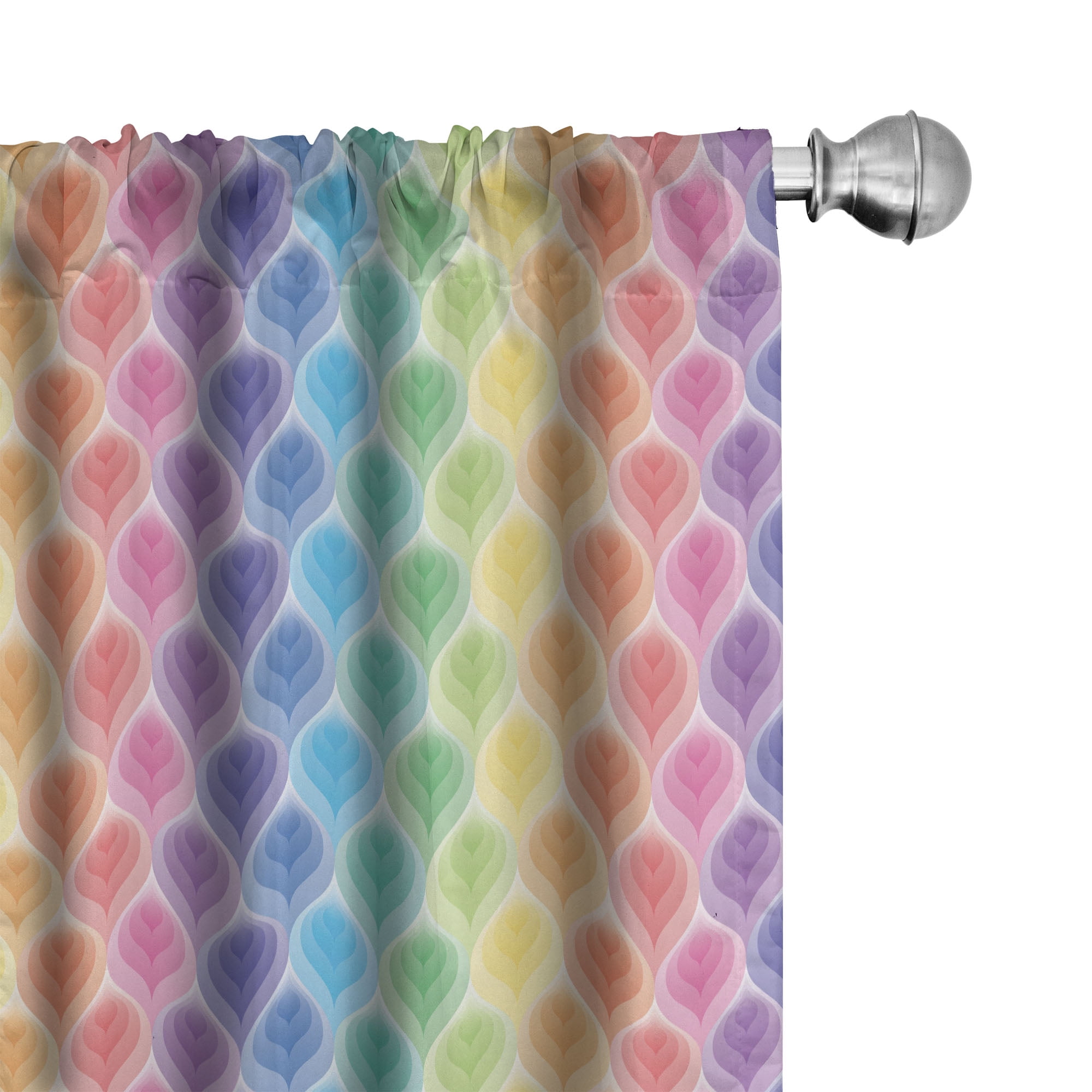 Colorful Window Curtains, Rainbow Design Ikat Inspired Motifs Leaf Models Digital Design Floral ...