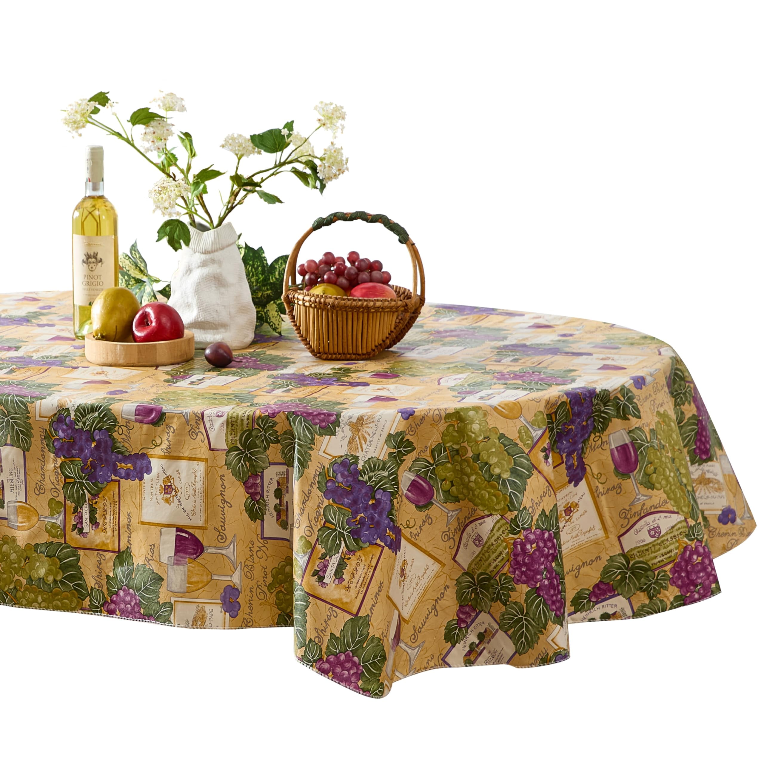 Colorful Wine Cellar and Grape Theme 60 x 84 inch Oval Flannel Backed ...