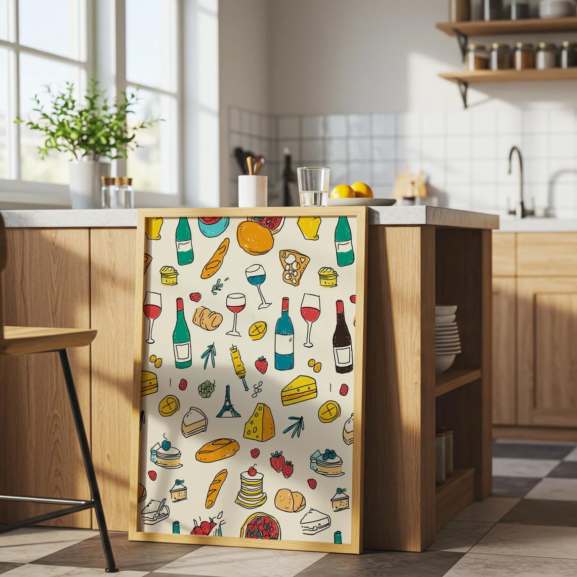 Colorful Wine Food Paris Kitchen Wall Art, Stretched Canvas Size 16x24 ...