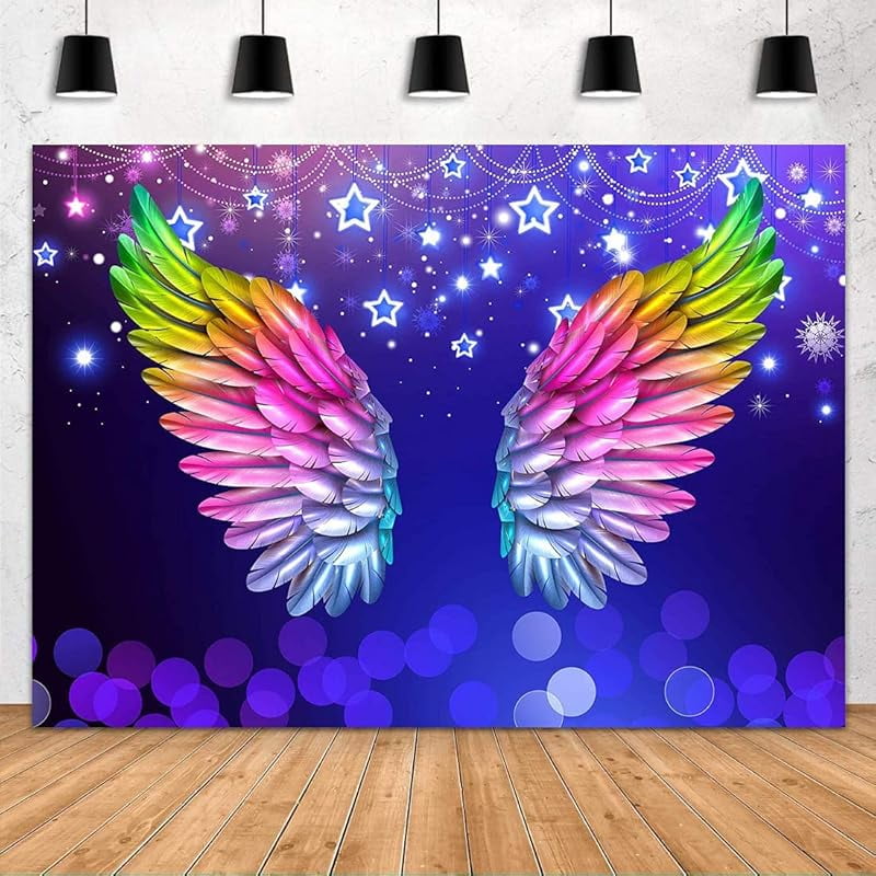 Colorful Wings Backdrop Blue Bokeh Stars Angel Wings Backdrop Costume ...