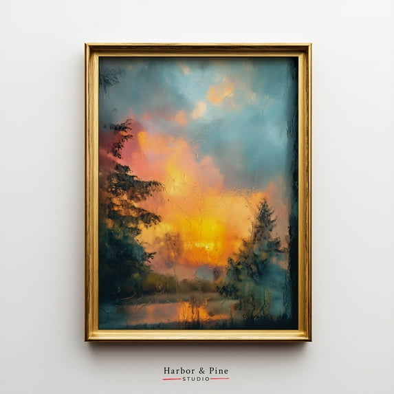 Colorful Winter Sunrise Landscape Viewed Through Window, Rustic Cabin ...