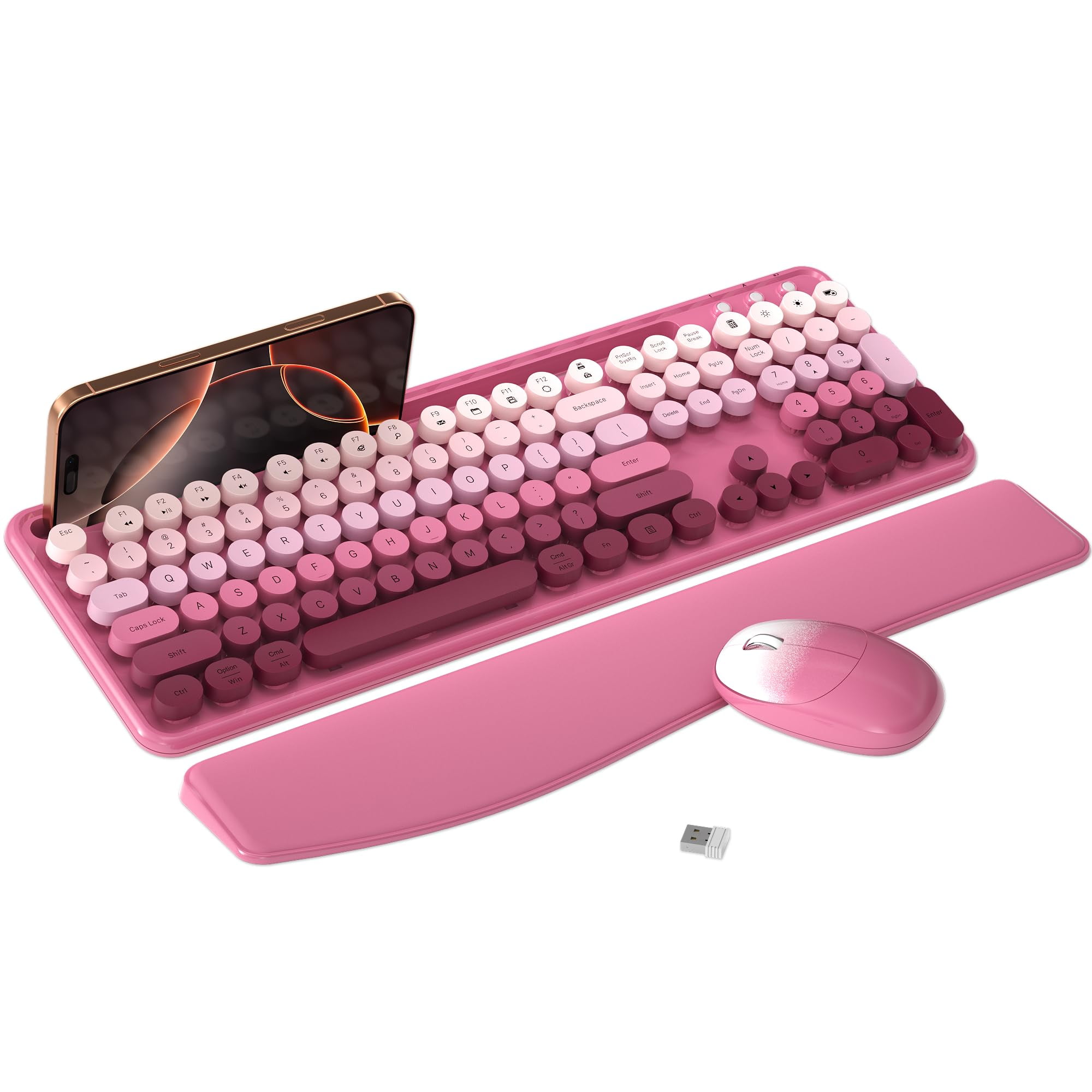Colorful Wireless Computer Keyboard and Mouse Combo with Phone Holder ...
