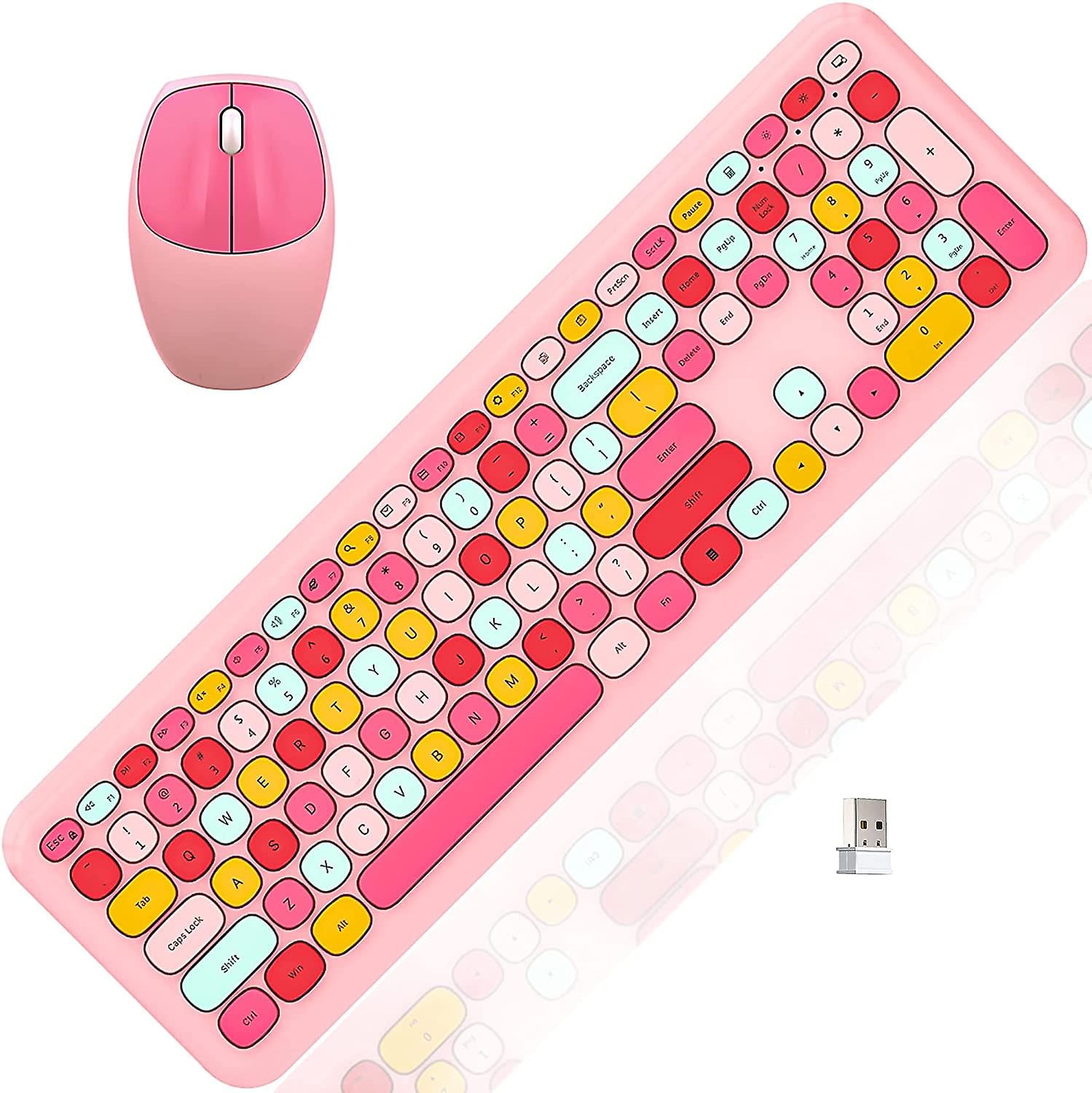 Colorful Wireless Keyboard And Mouse Combo, Cordless Full-sized ...
