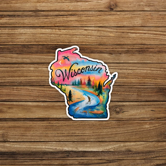 Colorful Wisconsin Watercolor Sticker - Fly Fishing In Nature ...