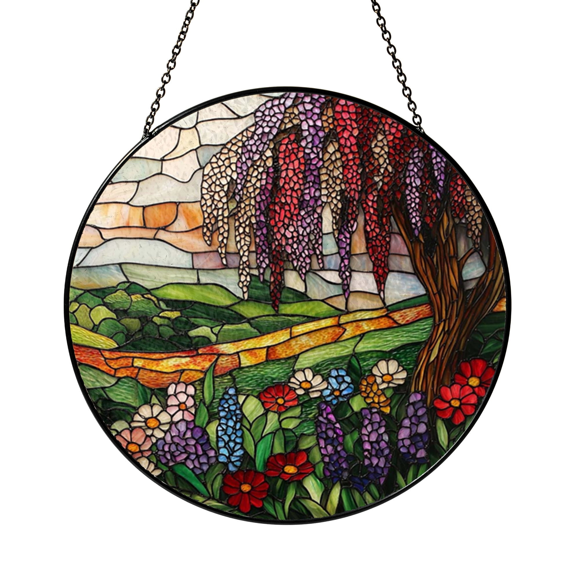 Colorful Wisteria Tree Stained Glass Suncatcher Window Hanging Decor ...