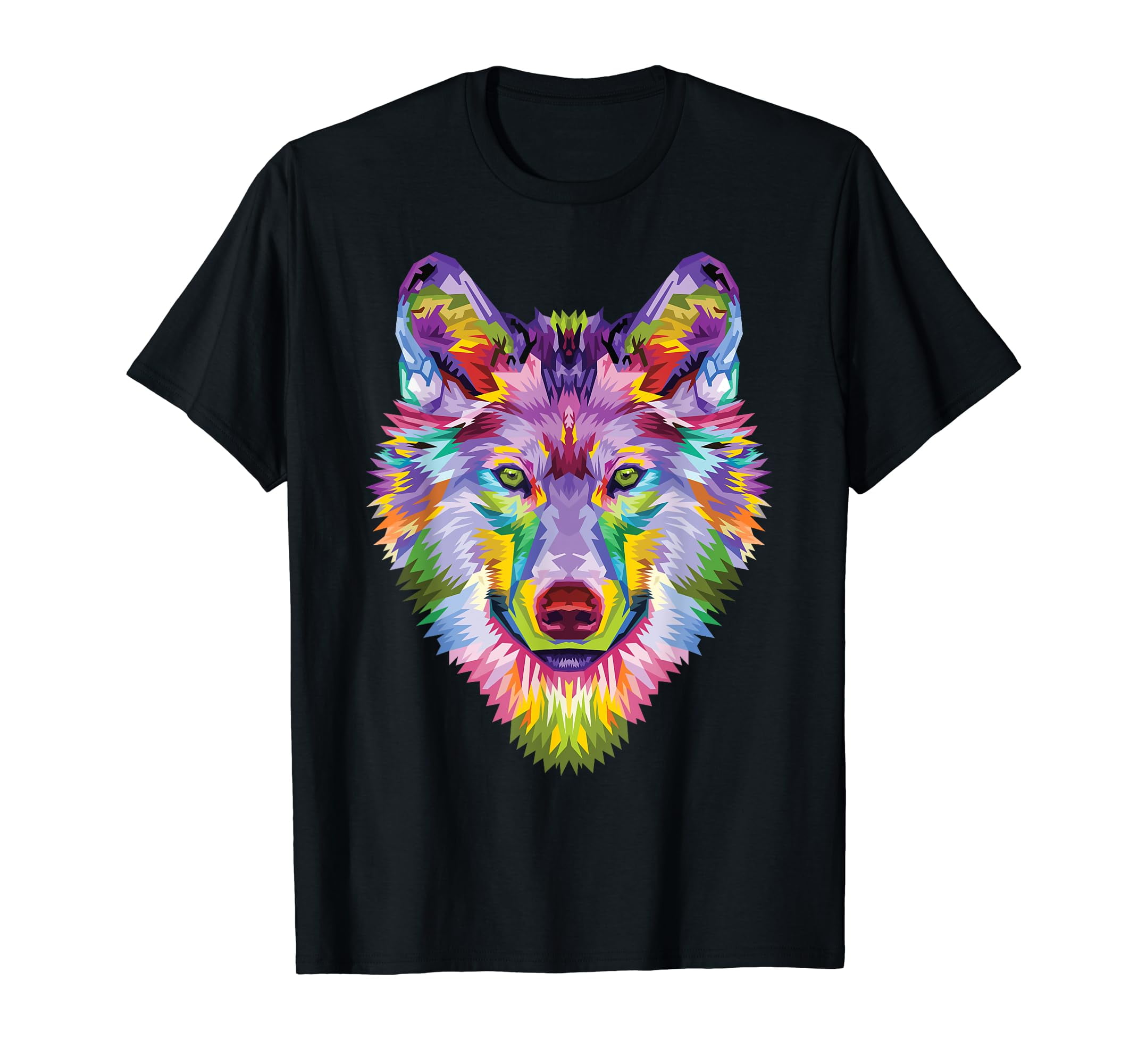 Colorful Wolf Head Art Face Gifts for Wolves Wildlife Lover Black T ...