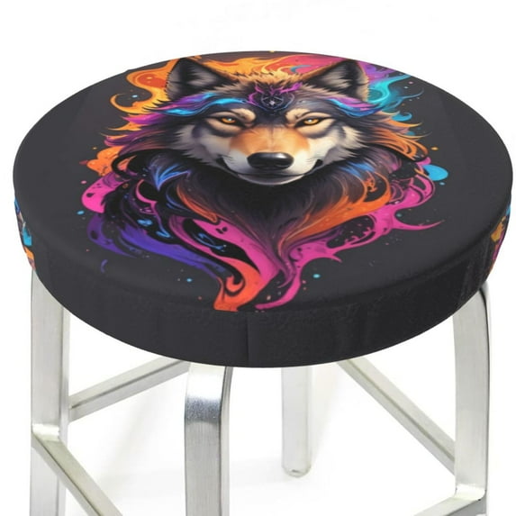 Colorful Wolf Head Bar Stool Covers - Stretch Round Seat Covers with ...