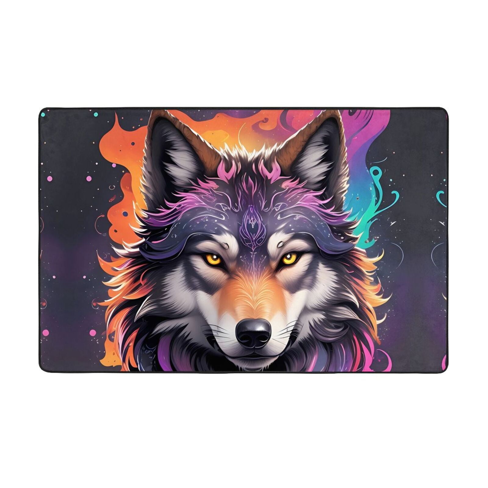 Colorful Wolf Head A Shaggy Area Rug, Rugs for Living Room Bedroom Non ...