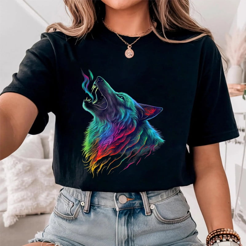Colorful Wolf Howl Head Art Face For Lover Wolves Wildlife T-Shirt ...