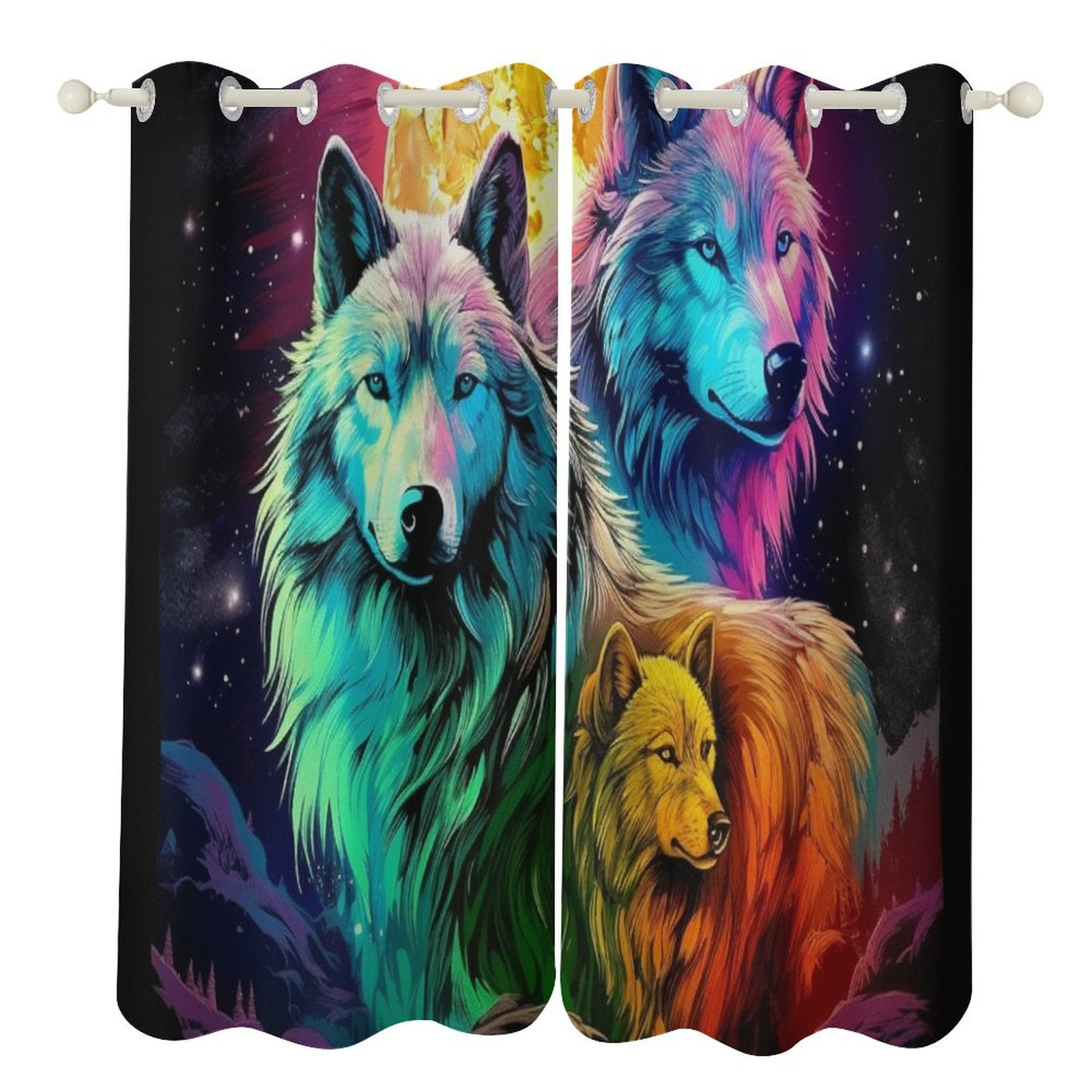 Colorful Wolf Modern Window for Living Room Curtains for Child Bedroom ...