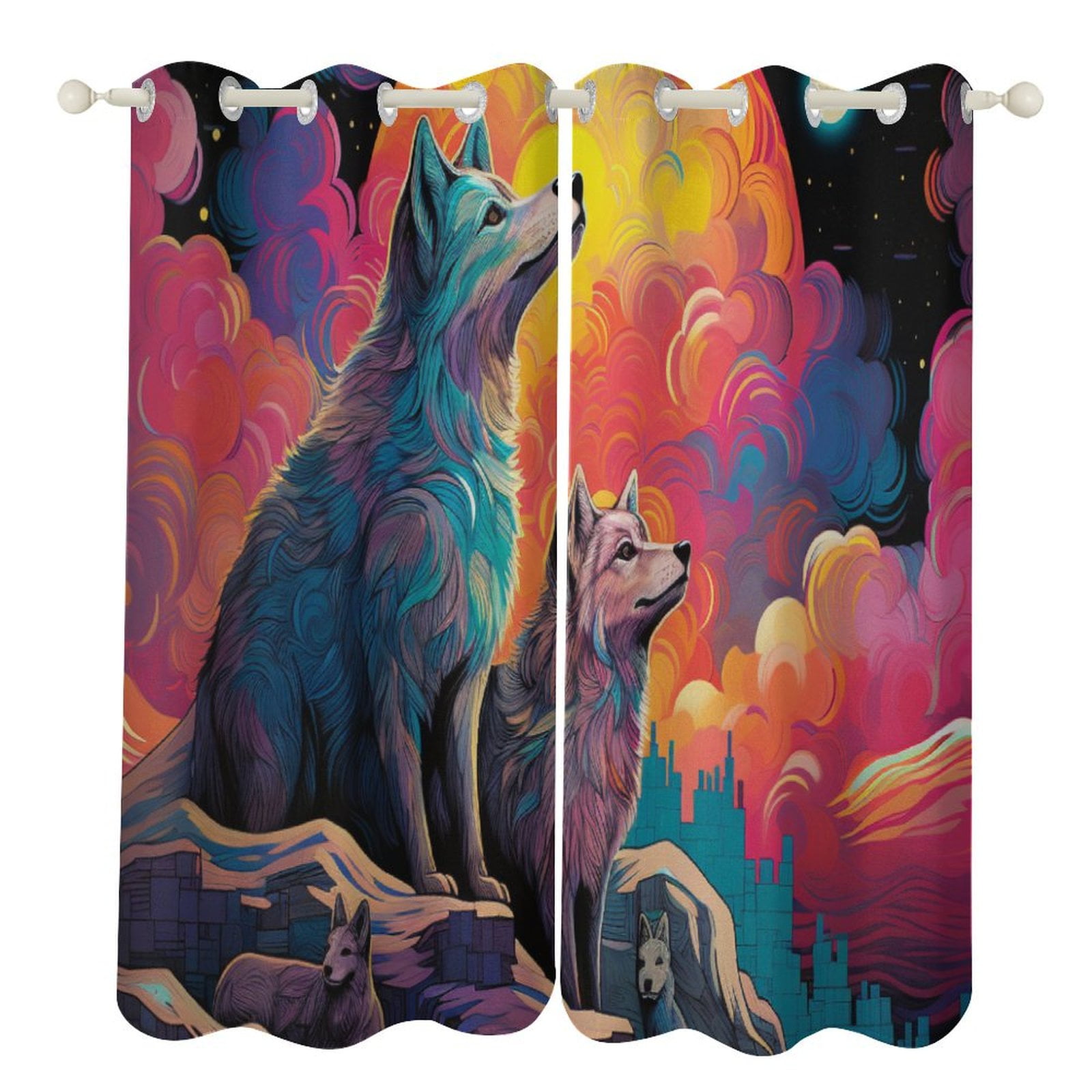 Colorful Wolf Modern Window for Living Room Curtains for Child Bedroom ...