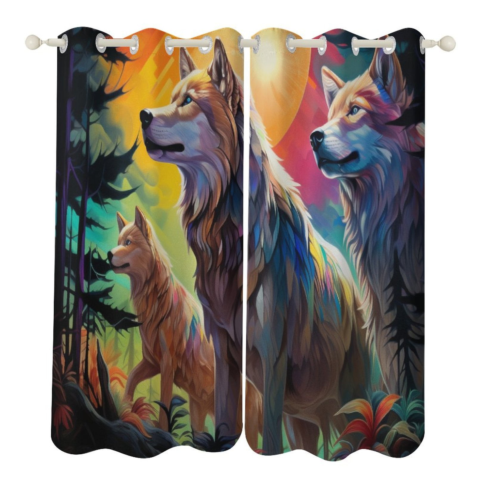Colorful Wolf Modern Window for Living Room Curtains for Child Bedroom ...