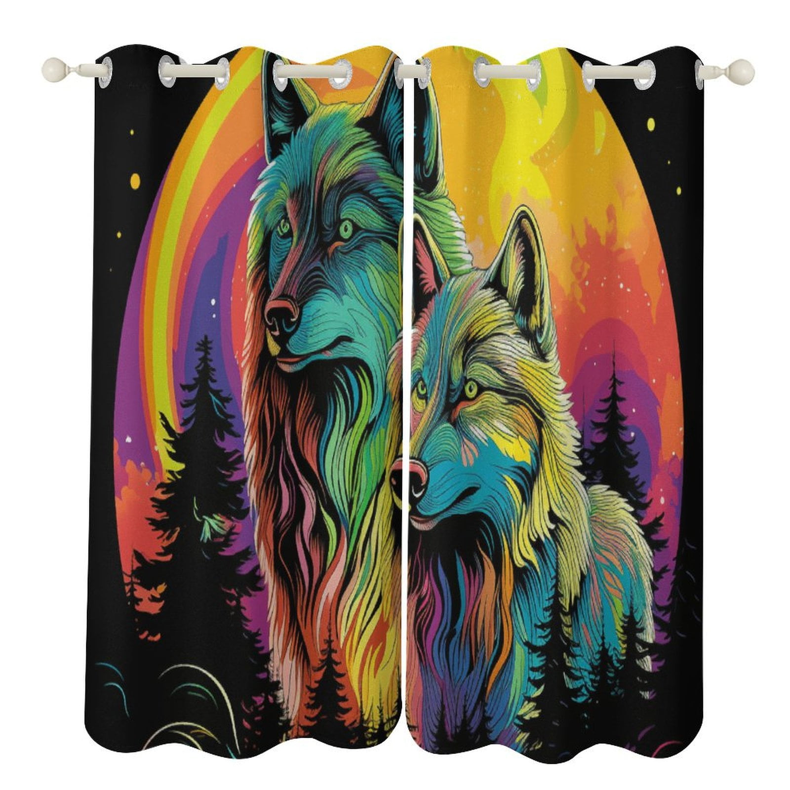 Colorful Wolf Modern Window for Living Room Curtains for Child Bedroom ...
