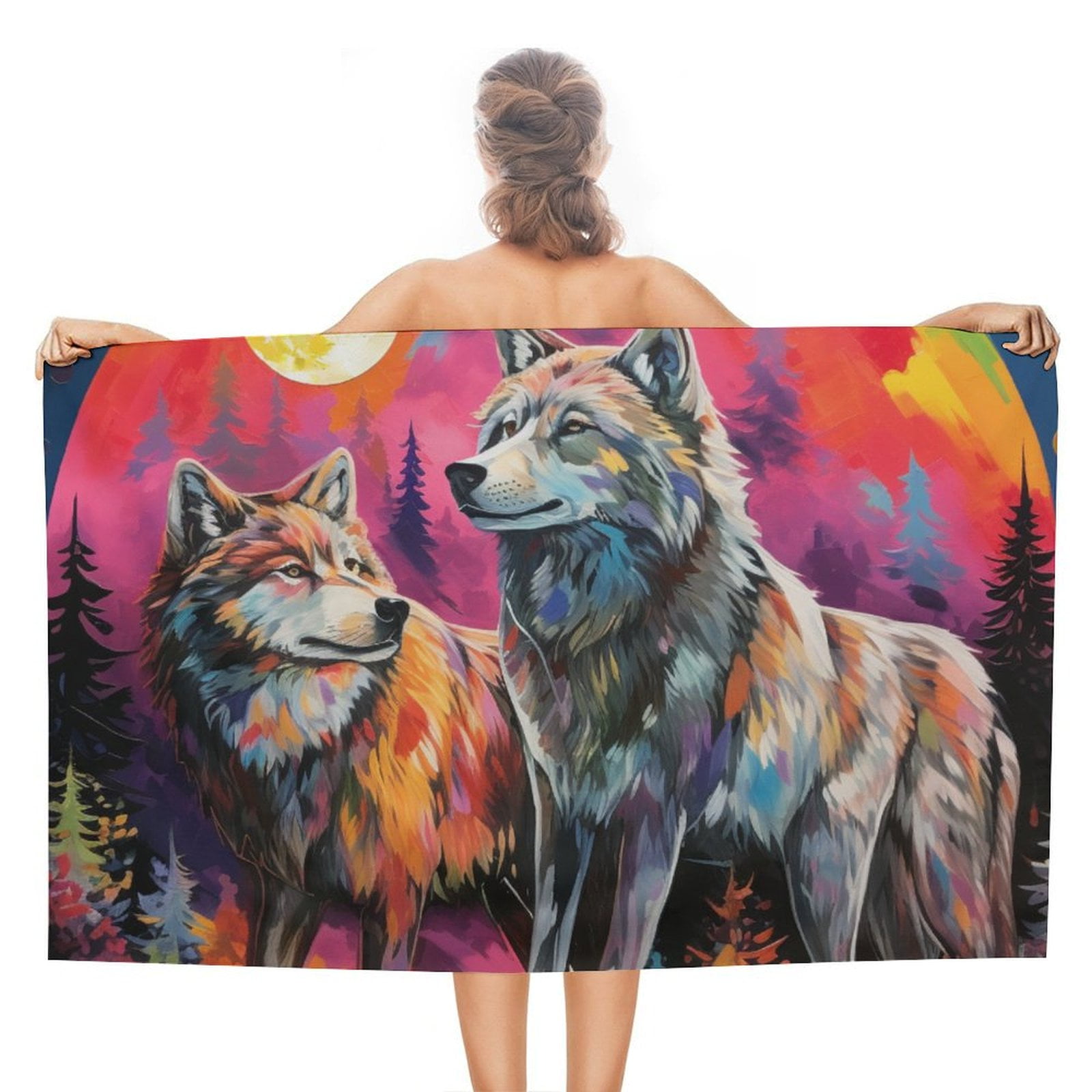 Colorful Wolf Oversized Beach Towel XL Pool Camping Swim Towels 32''x63 ...