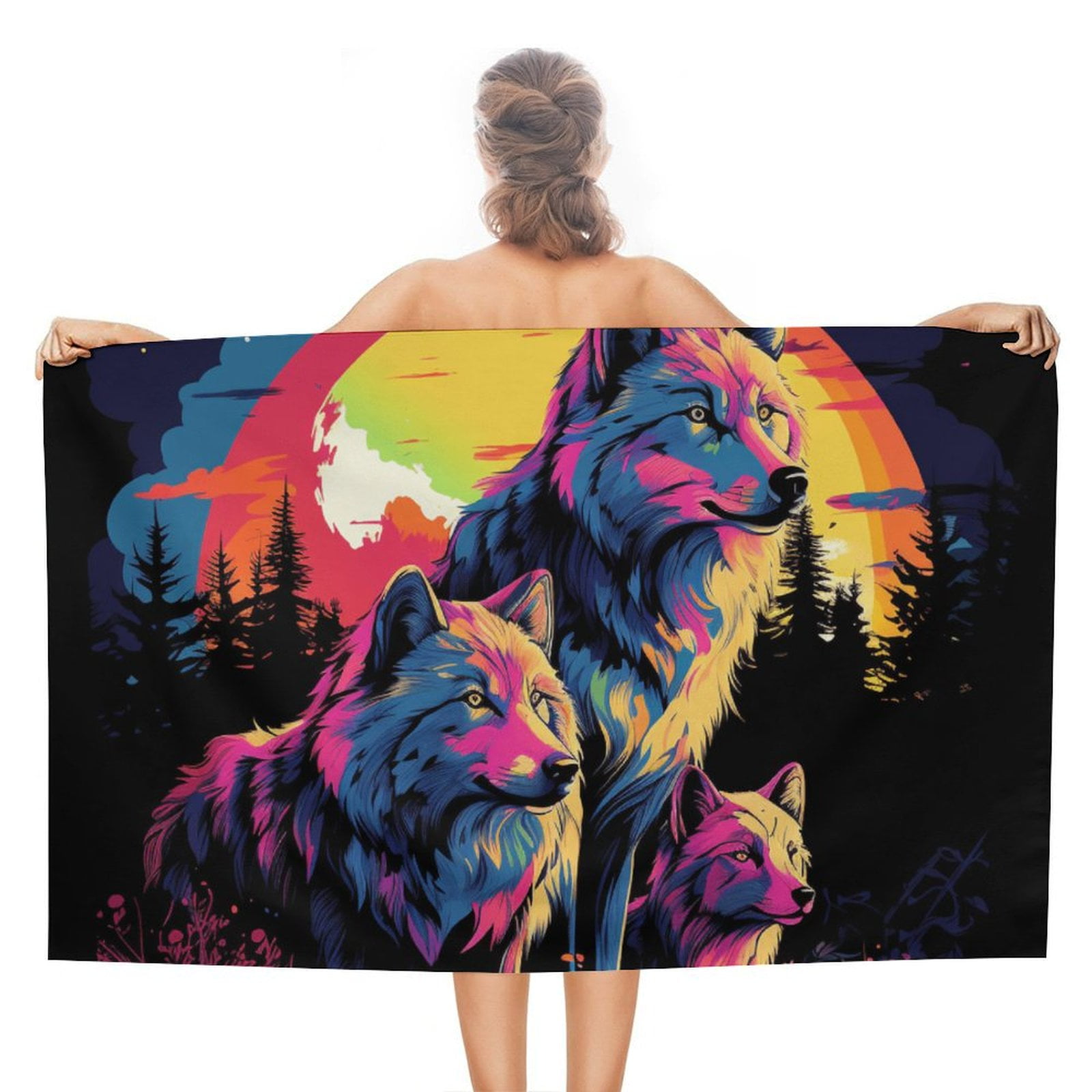 Colorful Wolf Oversized -Washed Lightweight Quick Dry Beach Towels - 32 ...