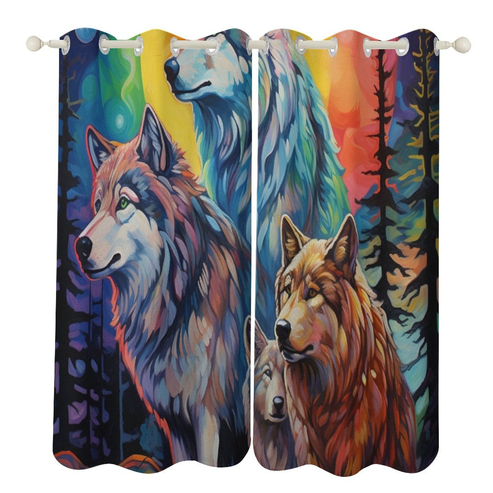 Colorful Wolf Window Curtain Panels Grommet Blackout Curtains Blackout ...