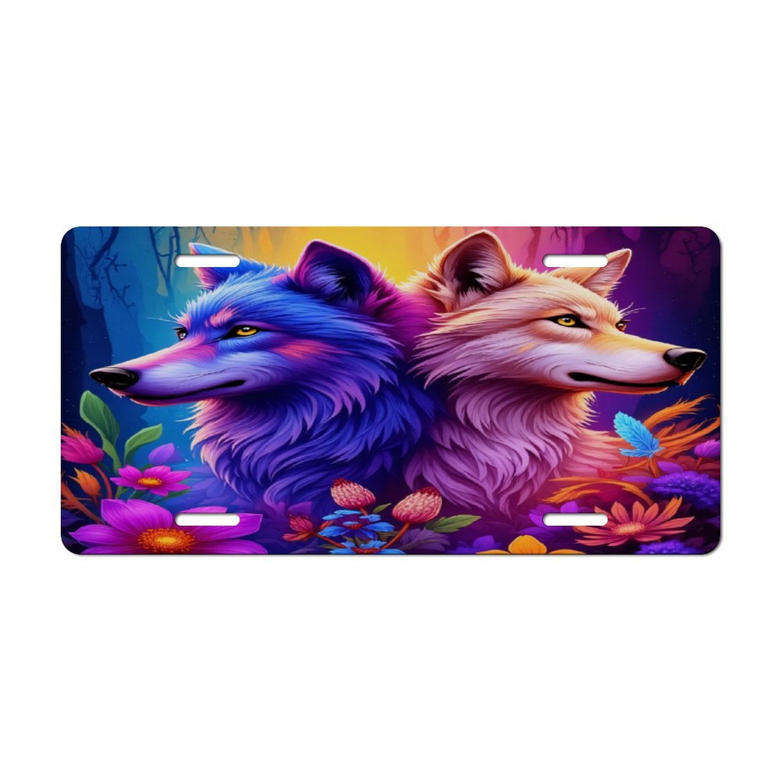 Colorful Wolves in Fantasy Garden Car Decorative Front License Plate ...