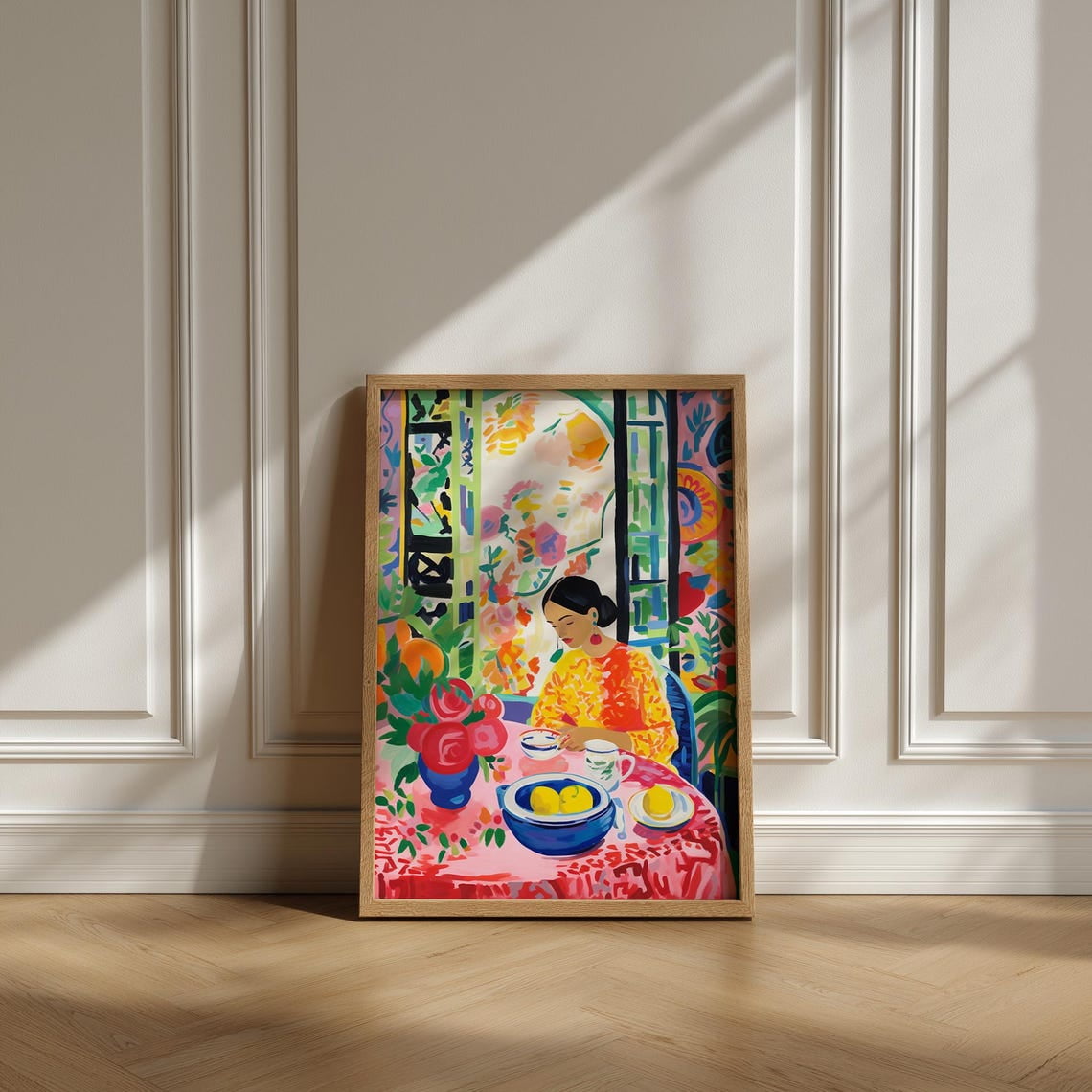 Colorful Woman At Breakfast Table Art Print, Modern Interior Home Decor ...