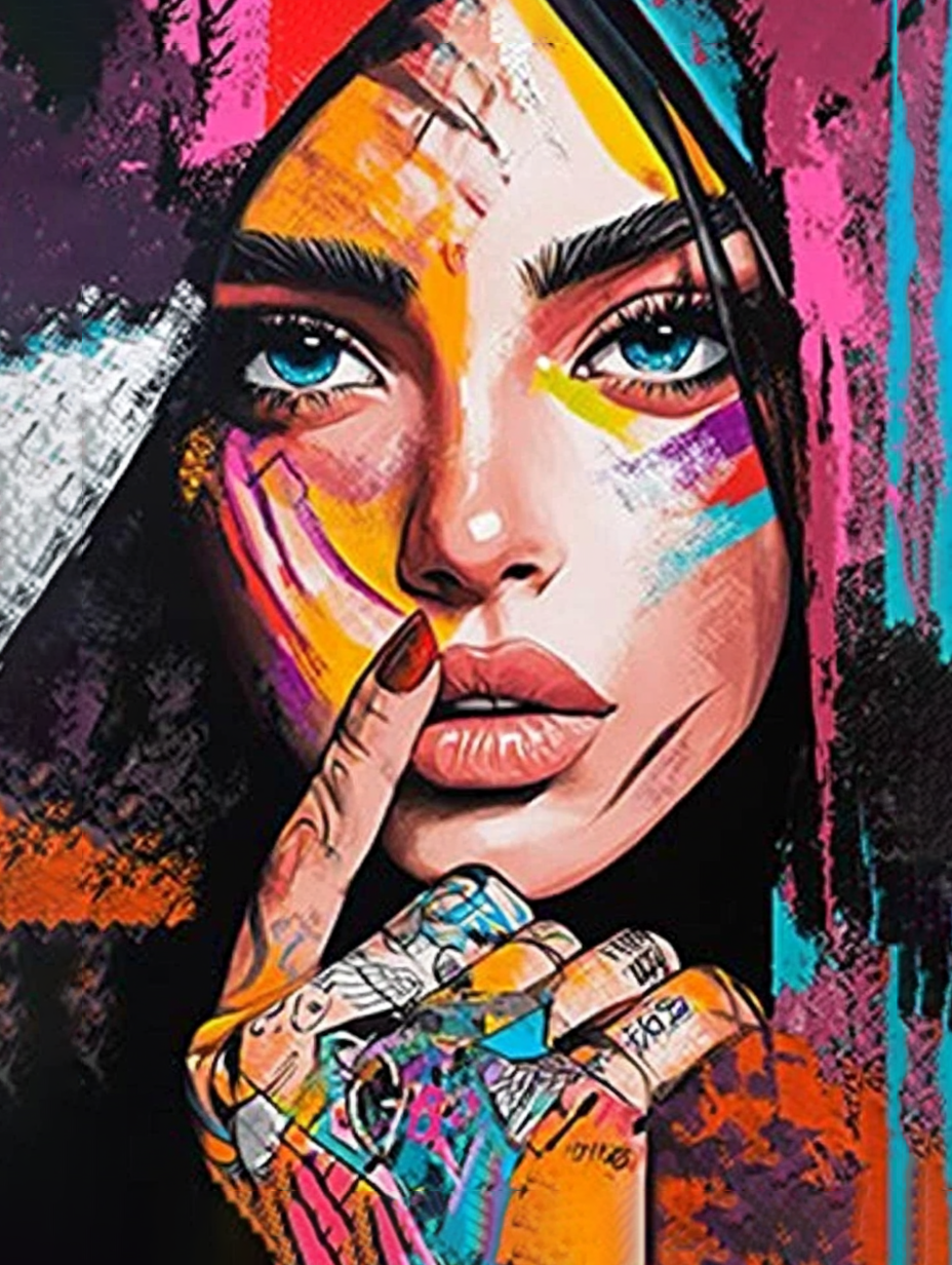 Colorful Woman Graffiti Canvas Wall Art，Suitable for Living Room ...