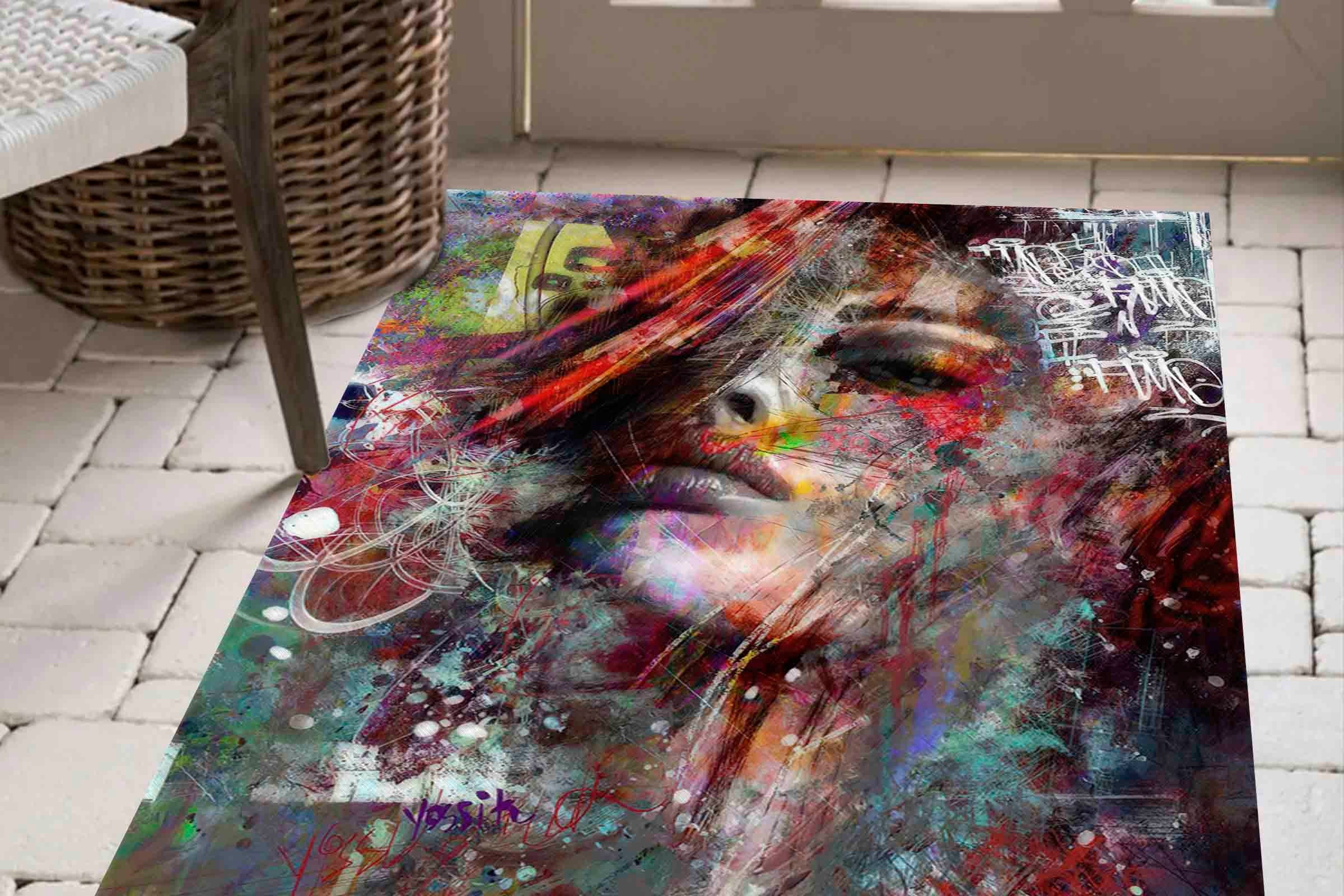 Colorful Woman Portrait Rugs, Abstract Woman Rug, Modern Rug, Bathroom ...