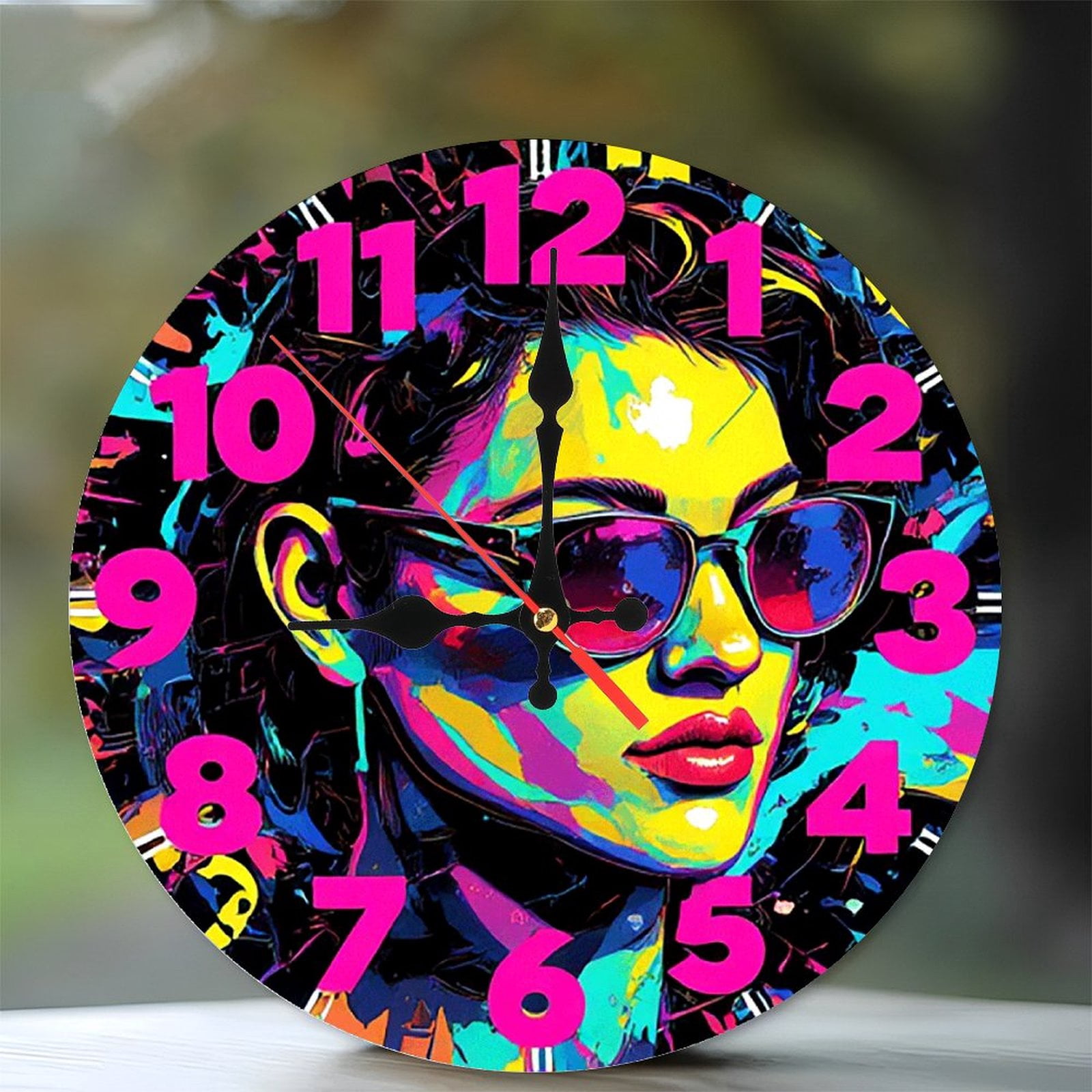 Colorful Woman Sunglasses Wall Clock Pop Art Decor 10-Inch Silent ...