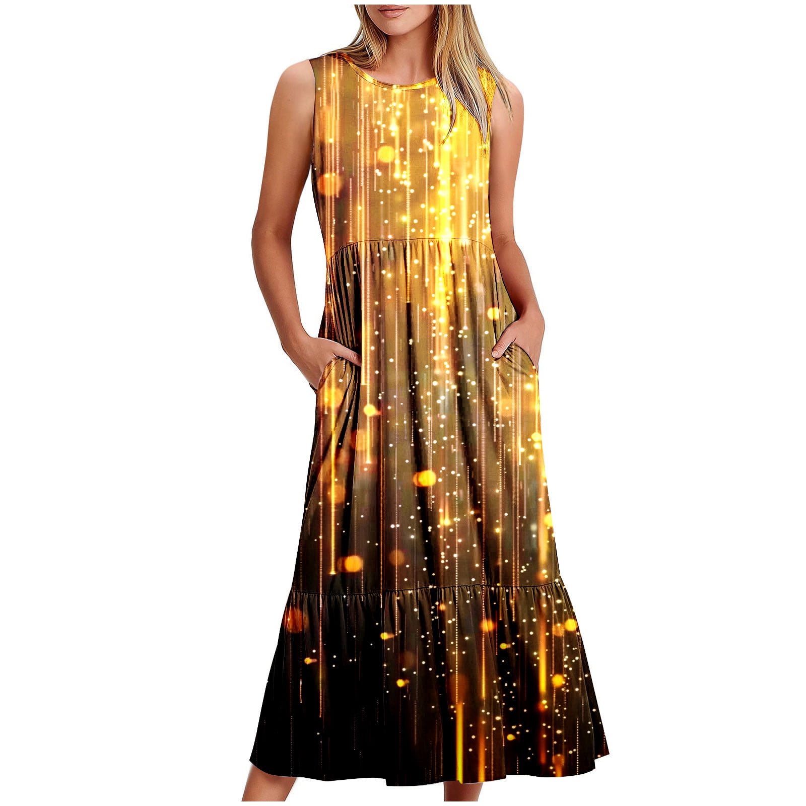 Colorful Women Brunch Dress Sleeveless Dress for Women Crew Neck Floral ...