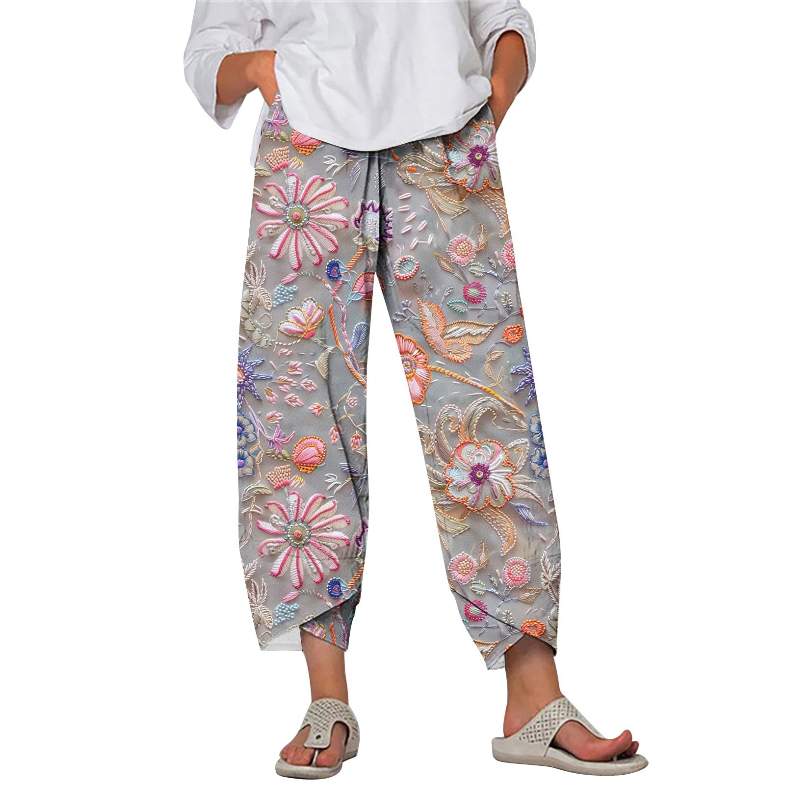 Colorful Women Brunch Pants for Women Floral Print Loose Fit Victorian ...