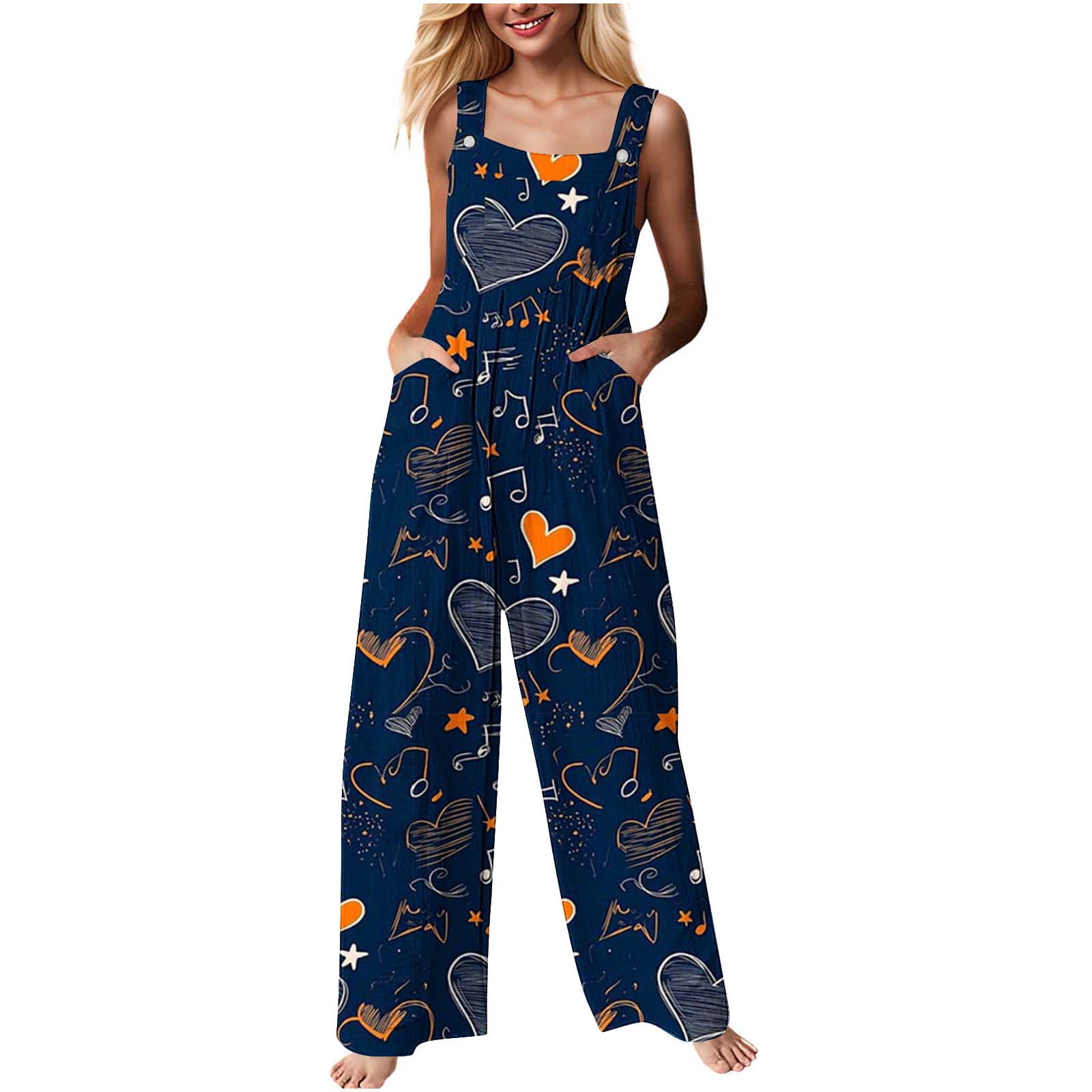Colorful Women Faux Linen Coveralls Brunch Coveralls Trousers Pants One ...