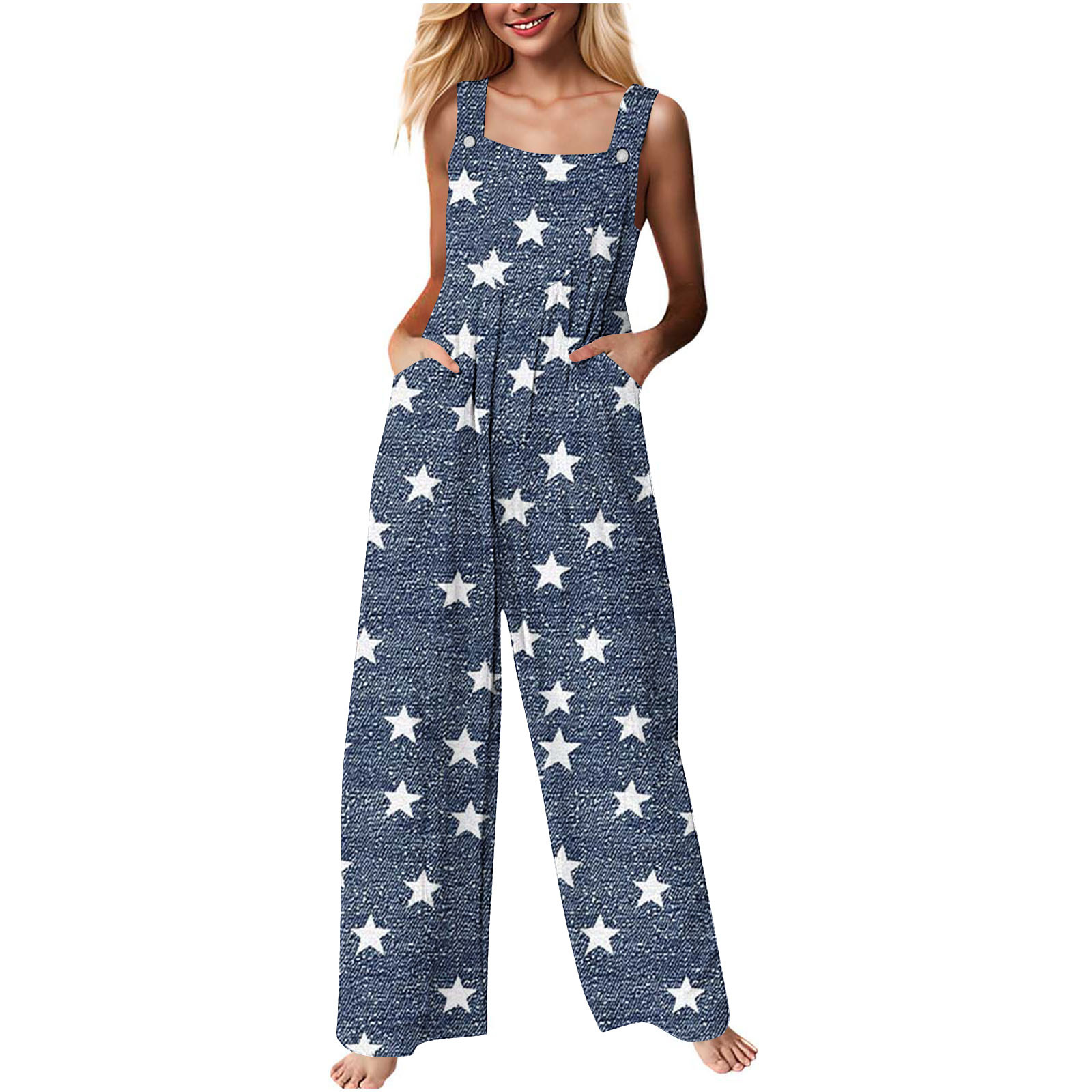 Colorful Women Flared Bell Bottom Coveralls Star Graphic Loose Fit ...